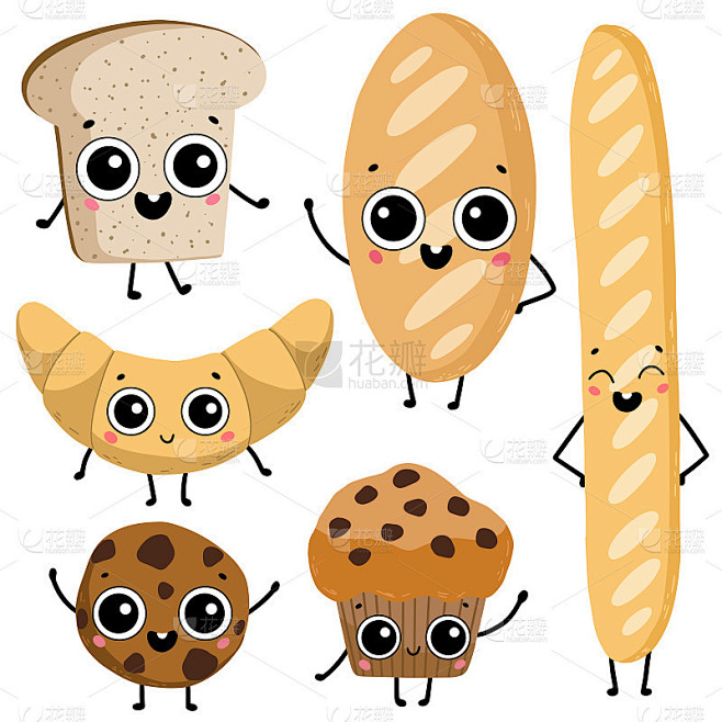 可爱的卡通平面矢量面包插图