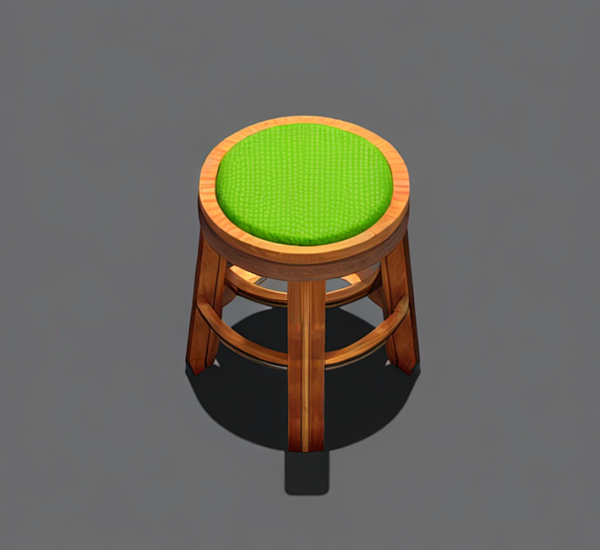2D game screen, top view, 2d, cartoon, Q version, small stool