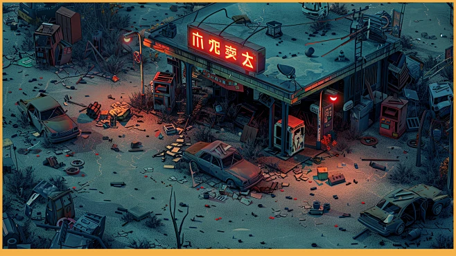 303 Isometric Zombie Apocalypse Gas Station-花瓣网