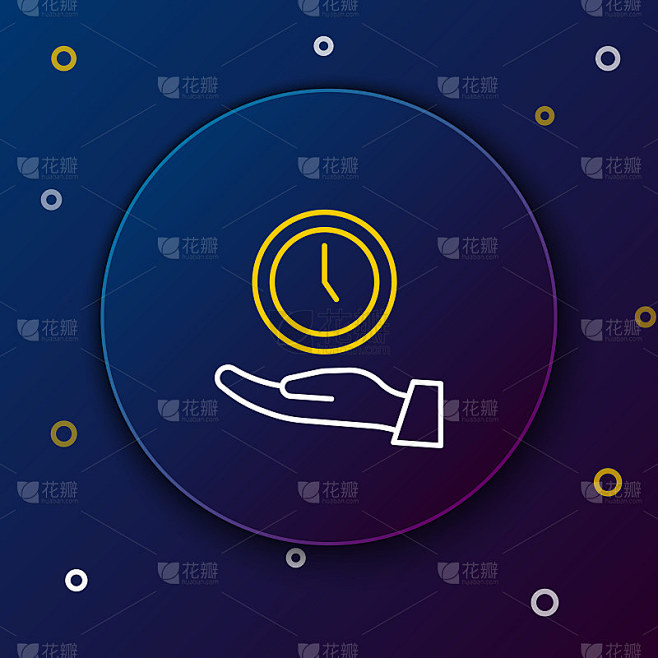 Line Clock icon isolated on blue background. Time