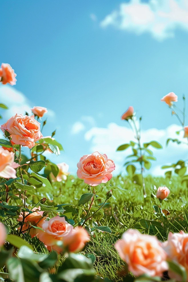 a hd wallpaper with roses on an aerated grass, in the style of ...