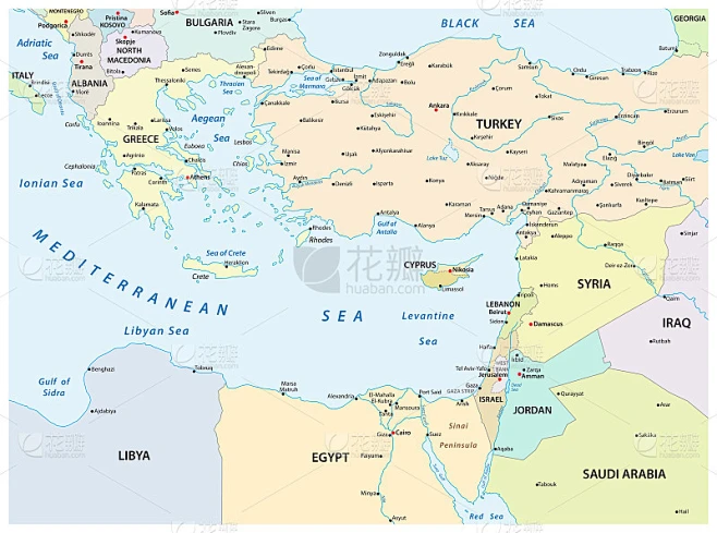 东地中海的国家地图-花瓣网