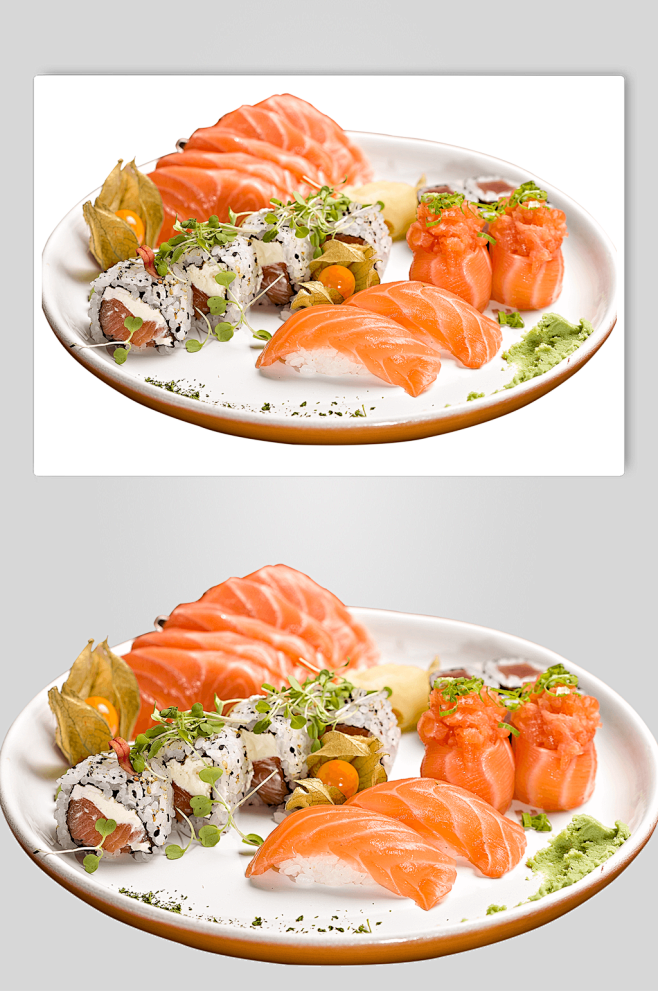 三文鱼白底日式料理海报