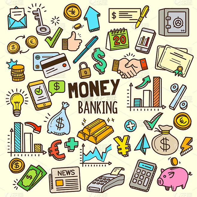 Money and Banking Design elements. Colorful Vector