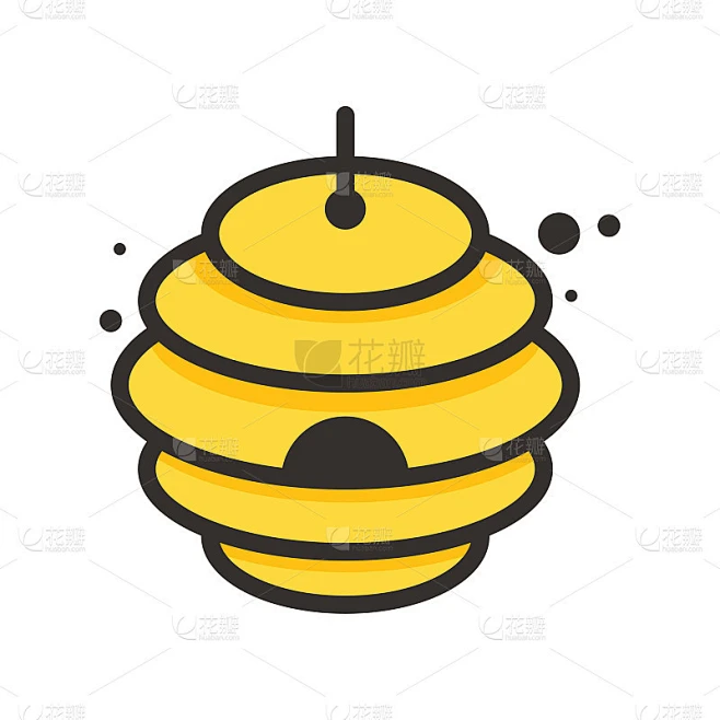 可爱的蜜蜂卡通人物矢量六边形蜂巢和花孤立在白色的背景。素材-花瓣网