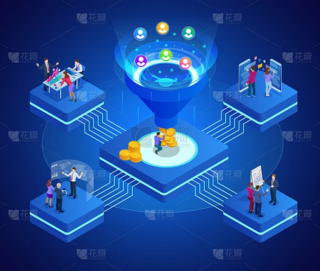 Isometric online funnel generation sales, customer素材-花瓣网