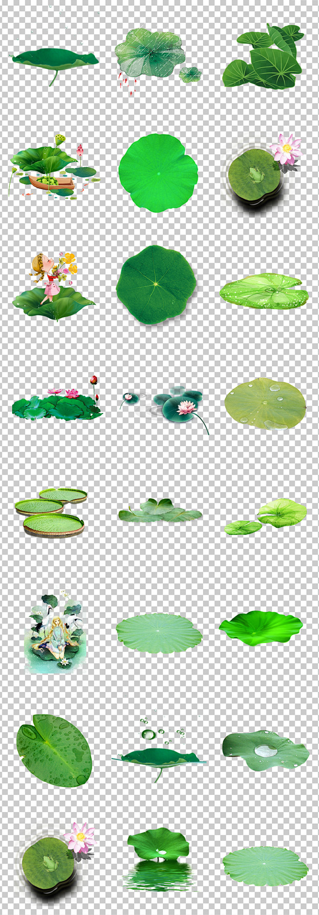 0597荷叶手绘荷叶夏日小清新荷叶露珠荷塘水珠荷叶素材免抠