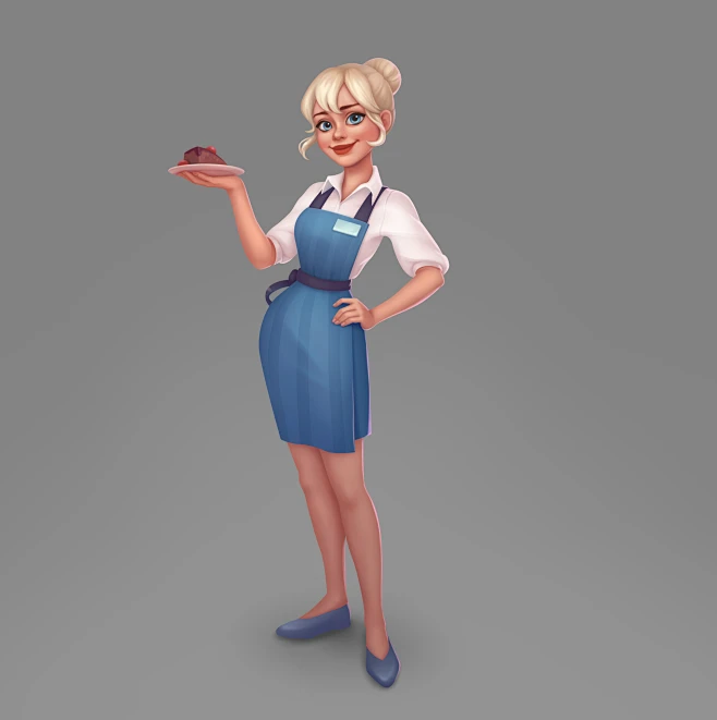 Waitress character design-花瓣网
