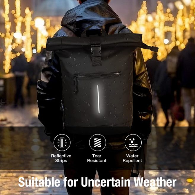 Amazon.com: Lekespring Rolltop Backpack Roll up 17" Laptop Backpack ...