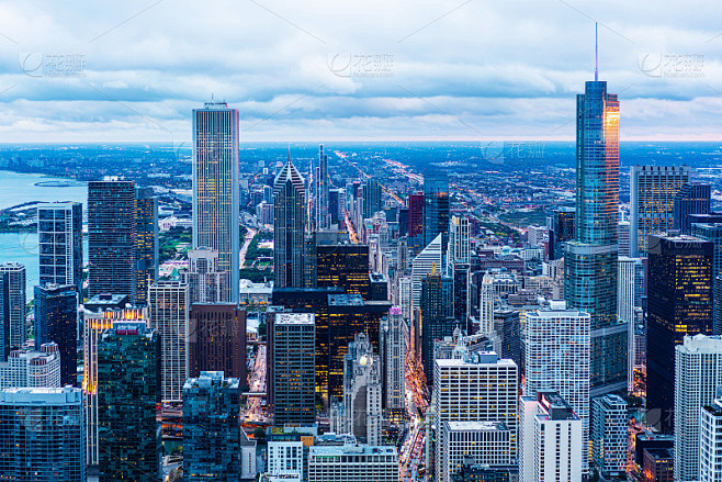 美国芝加哥城市天际线鸟瞰图