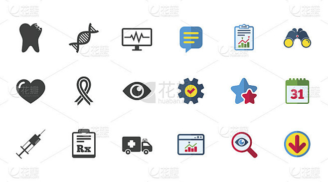 医药、医疗保健和诊断图标。