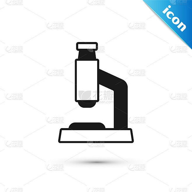 灰色显微镜图标孤立在白色背景。化学、制药仪器、微生物放大工具。向量