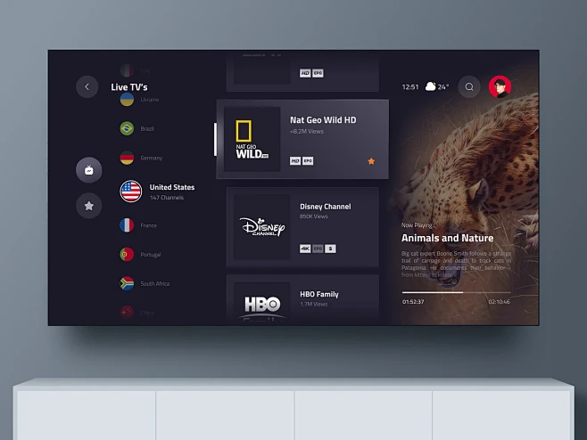 IPTV-Live TV's Page androidtv app dark design iptv live live tv movie ...