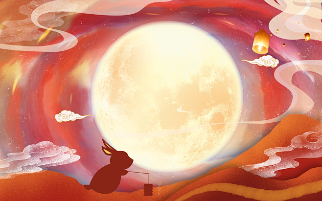 中秋精品场景国风插画大气精美壁纸背景