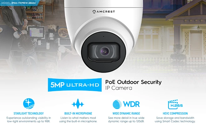 5MP Ultra HD POE Indoor/Outdoor Security IP Camera, H.265 Compression WDR, Built-in Mic-花瓣网