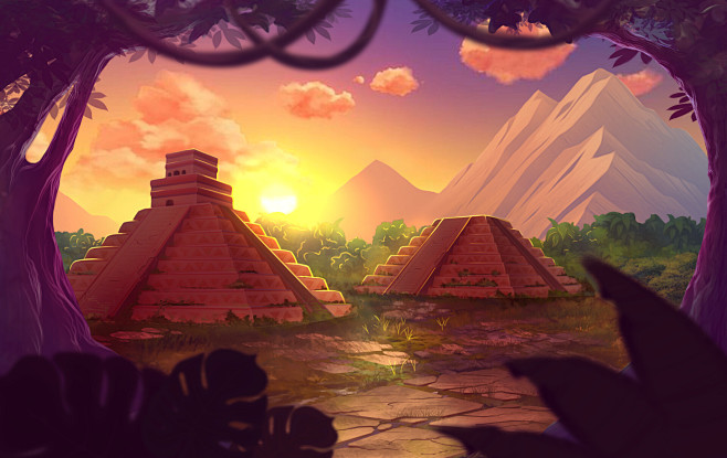Aztec landscape. Slot game background