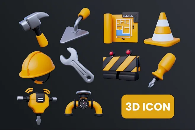 Construction Tools 3D Icon-花瓣网