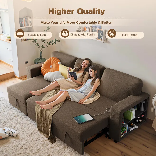 Amazon.com: YESHOMY L-Shaped Sofa Bed Convertible Sectional Couch for ...