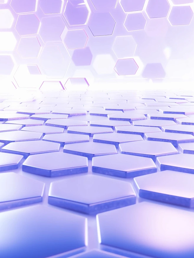 3d rendered background with a purple floor and white hexagons, in the ...