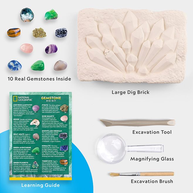 Amazon.com: NATIONAL GEOGRAPHIC Gemstone Dig Kit – Dig Up 10 Real ...
