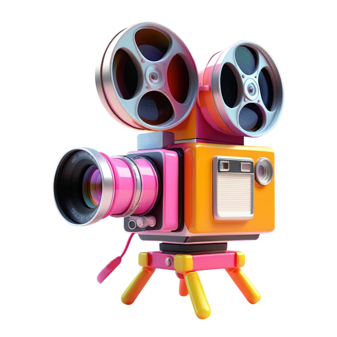 A_movie_camera_pop_mart_modern_style_candy_like_colors_pink_orange ...