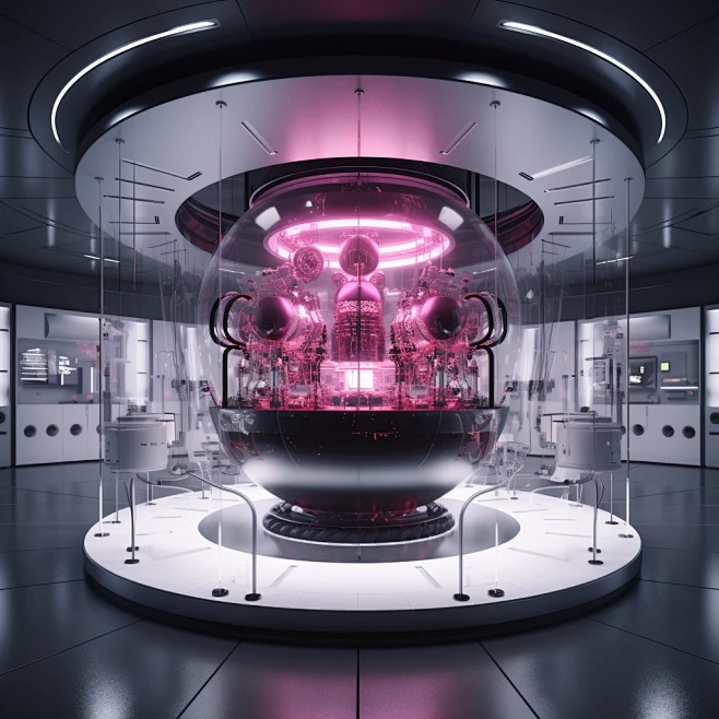 a capsule in a middle of a ultra modern laboratory who contains black ...