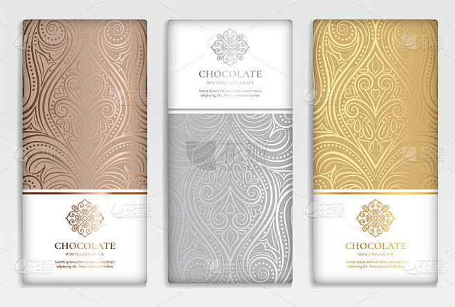Luxury golden packaging design of chocolate bars.