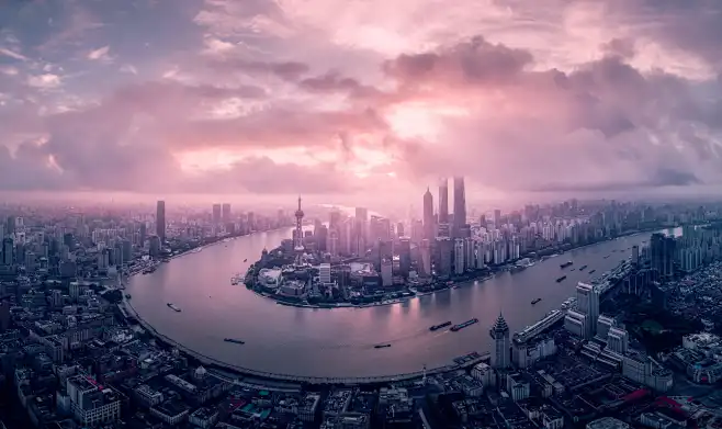 上海浦东陆家嘴黄浦江外滩地标标志建筑群日出-花瓣网