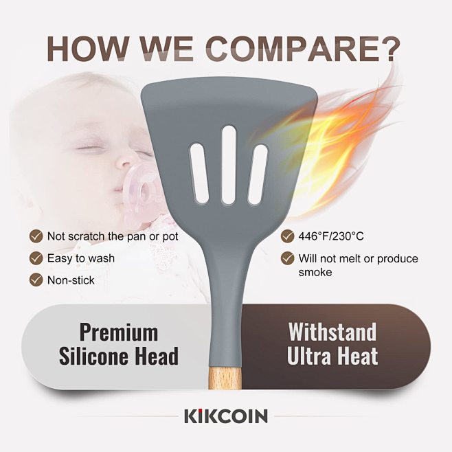 Amazon.com: 33 PCS Kitchen Utensils Set, Kikcoin Wood Handle Silicone ...