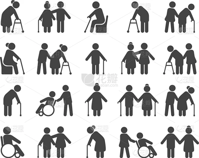 老年人,图标集,分离着色,传媒,多代家庭,责任,人,肢体缺损,古老的,收集素材-花瓣网