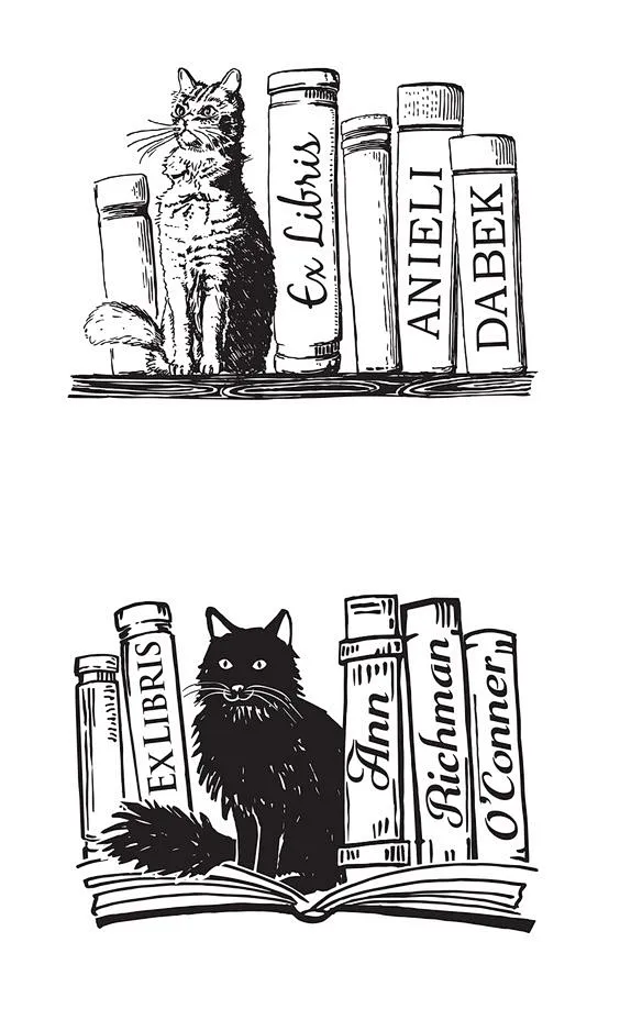 Custom draw and designed Ex Libris Stamps portraying favourite Cats ...
