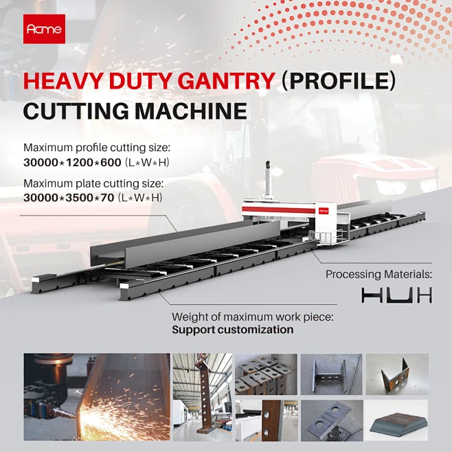 可能是包含下列内容的图片：研磨机和上面的文字是“Acme HEAVY DUTY GANTRY (PROFILE) CUTTING ...