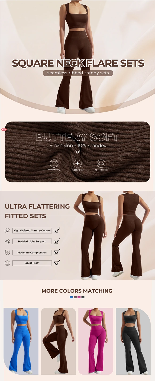 Amazon.com: SUUKSESS Women Seamless Ribbed Gym Sets Tummy Control Flare ...