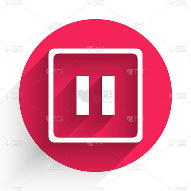 White Pause button icon isolated with long shadow.