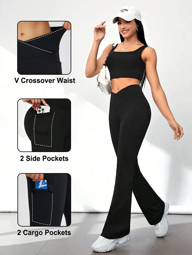 Pantalon Athlétique Évasé Pour Femme Avec Taille En V | Mode en ligne ...