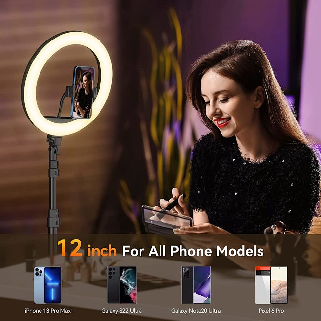 Amazon.com: TODI 12 英寸(约 30.5 厘米)RGB 环形灯带 63 英寸(约 160.0 厘米)三脚架支架,LED 环形 ...