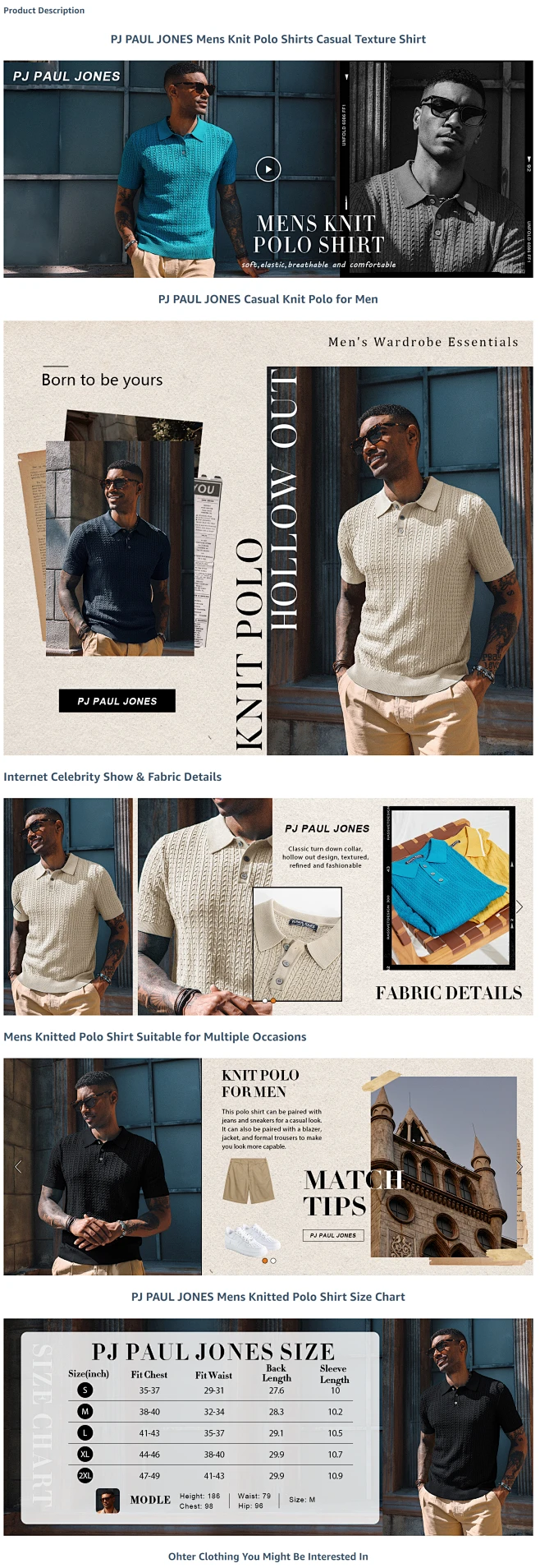 PJ PAUL JONES Mens Knit Polo Shirt Short Sleeve Hollow Out Knit Shirt ...