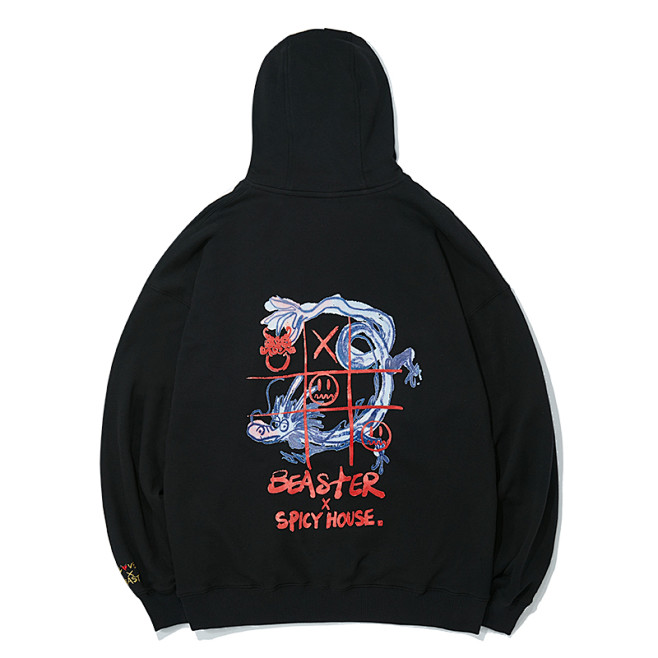BEASTER X 辣府 联名款连帽卫衣潮流龙鬼脸印花潮牌情侣春秋帽衫-tmall.com天猫