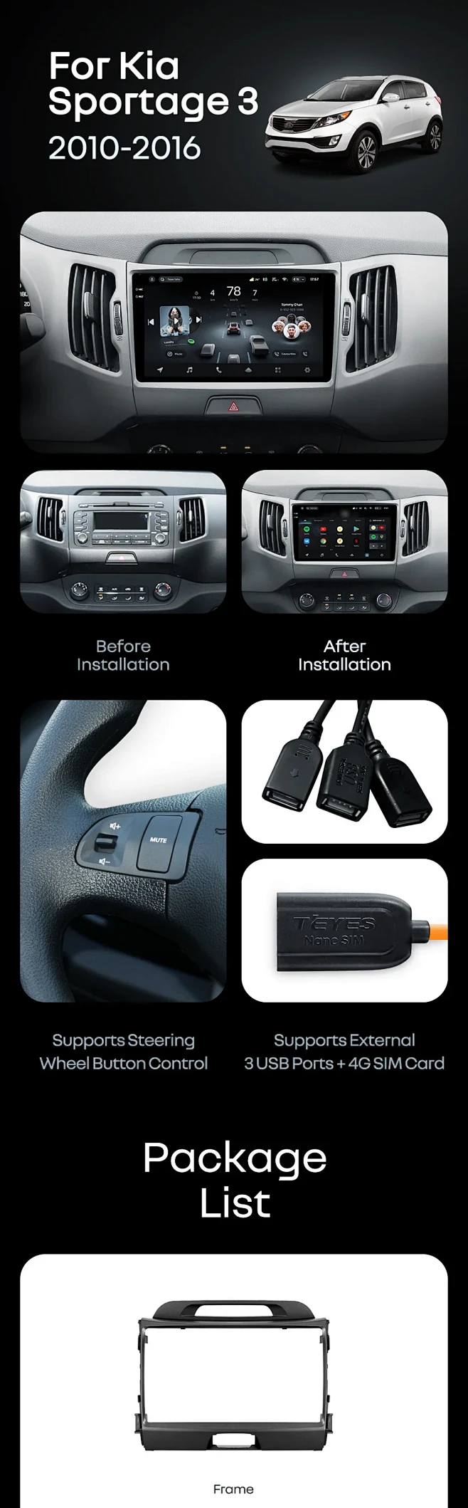 TEYES CC4 PRO For Kia Sportage 3 SL 2010 - 2016 CarPlay Android Auto 2DIN Autoradio Car play ...