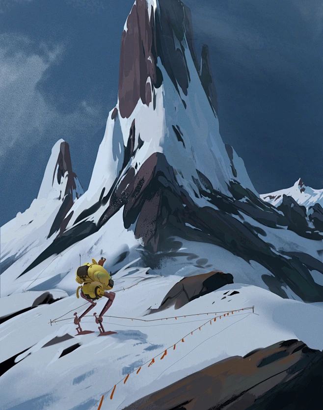 chocobo lookin mech climbing mountain-花瓣网