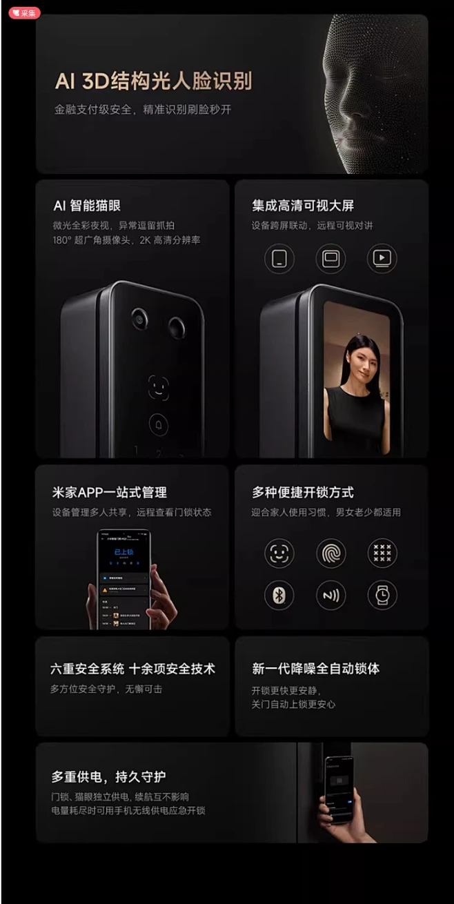 小米智能门锁M20 Pro 全自动指纹锁密码锁人脸识别家用防盗门锁-tmall.com天猫-花瓣网