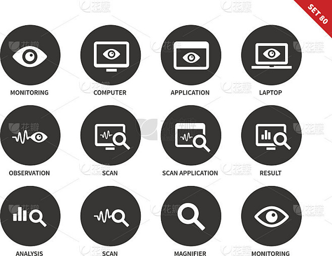 Monitoring icons on white background