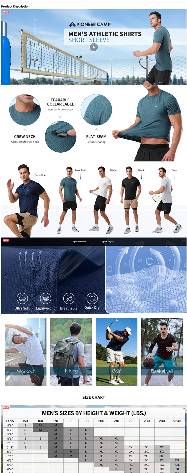 Amazon.com: Workout Shirts for Men Dry Fit Gym Running Moisture Wicking ...