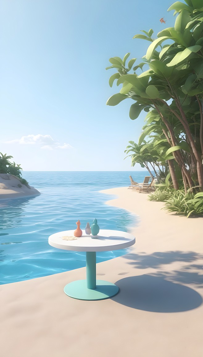 Seaside-beach-scene--flat-cylindrical-table--clean-table--stage ...
