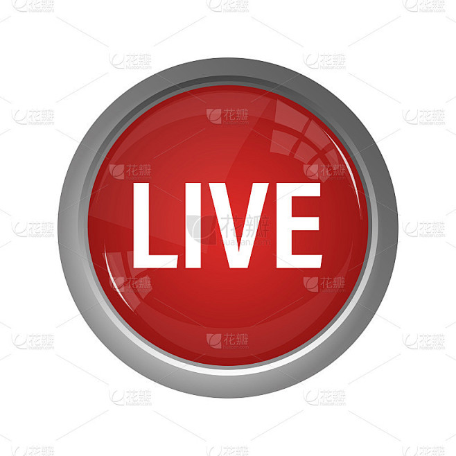 Red live button on white background. 3d illustrati