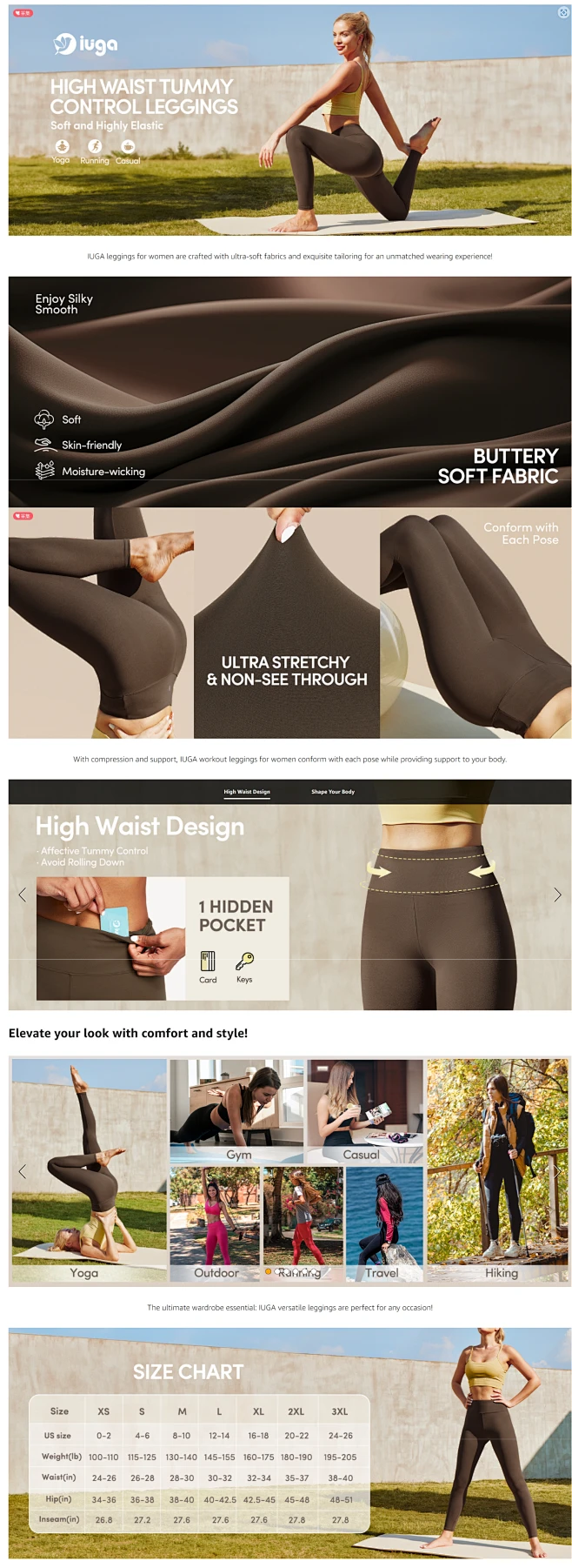 Amazon.com: IUGA High Waisted Leggings for Women Running Workout Leggings with Inner Pocket Yoga ...