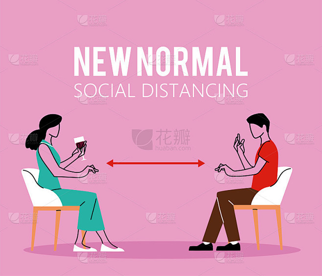 女性和男性之间的社交距离矢量设计