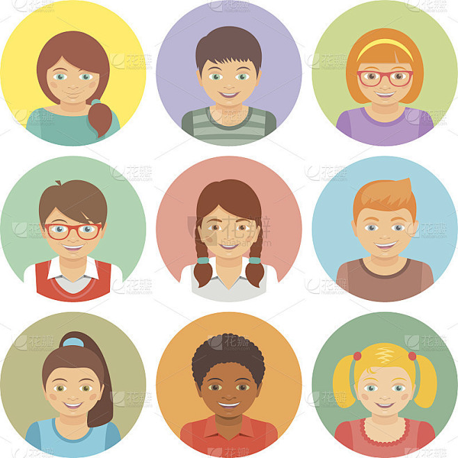 不同种族的孩子面对矢量化身