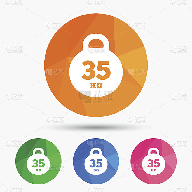 重量信号图标。35千克(公斤)。运动的象征