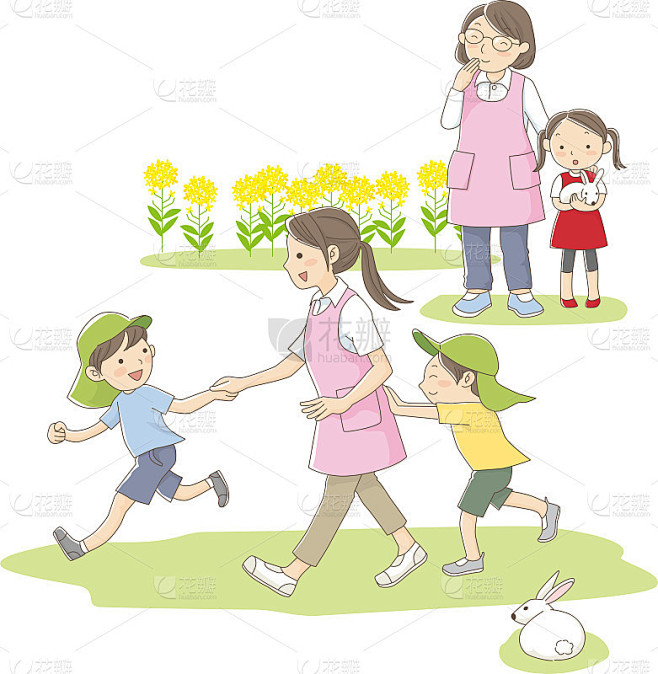 矢量插图的幼儿园教师和儿童